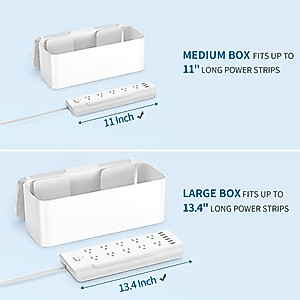 2 Pack Cable Management Box - Large and Medium Desk Cord Organizer Box Cord Hider, Cable Box Wire Organizer, Cover for USB Hub, TV Wires, Power Strips, Safe ABS Material-Baby&Pets Proof Lock-White
