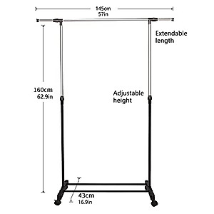 Altsuceser Clothes Drying Rack, Save Space Stainless-Steel Freestanding Shoes Clothes Laundry Drying Rack with Wheels, Adjustable Double Rod Flooring Clothes Rack Black