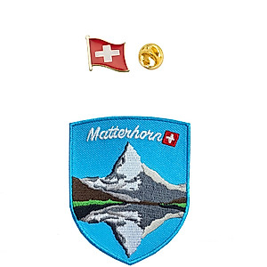 A-ONE - Majestic Matterhorn Switzerland Embroidery Needle Patch, Swiss Flag Pin Pinbadges for Caps Jacket NO.192P