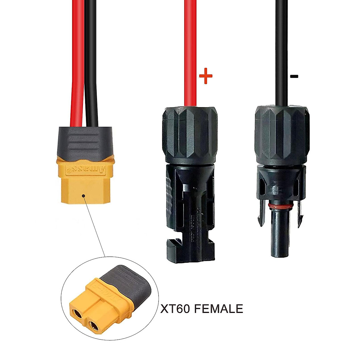 10 AWG XT60 Female to Solar Connector Cable, XT60 Extension Cable Silicone Wire for Lipo Battery Pack, Portable Power Station & Solar Generator (50 FT)