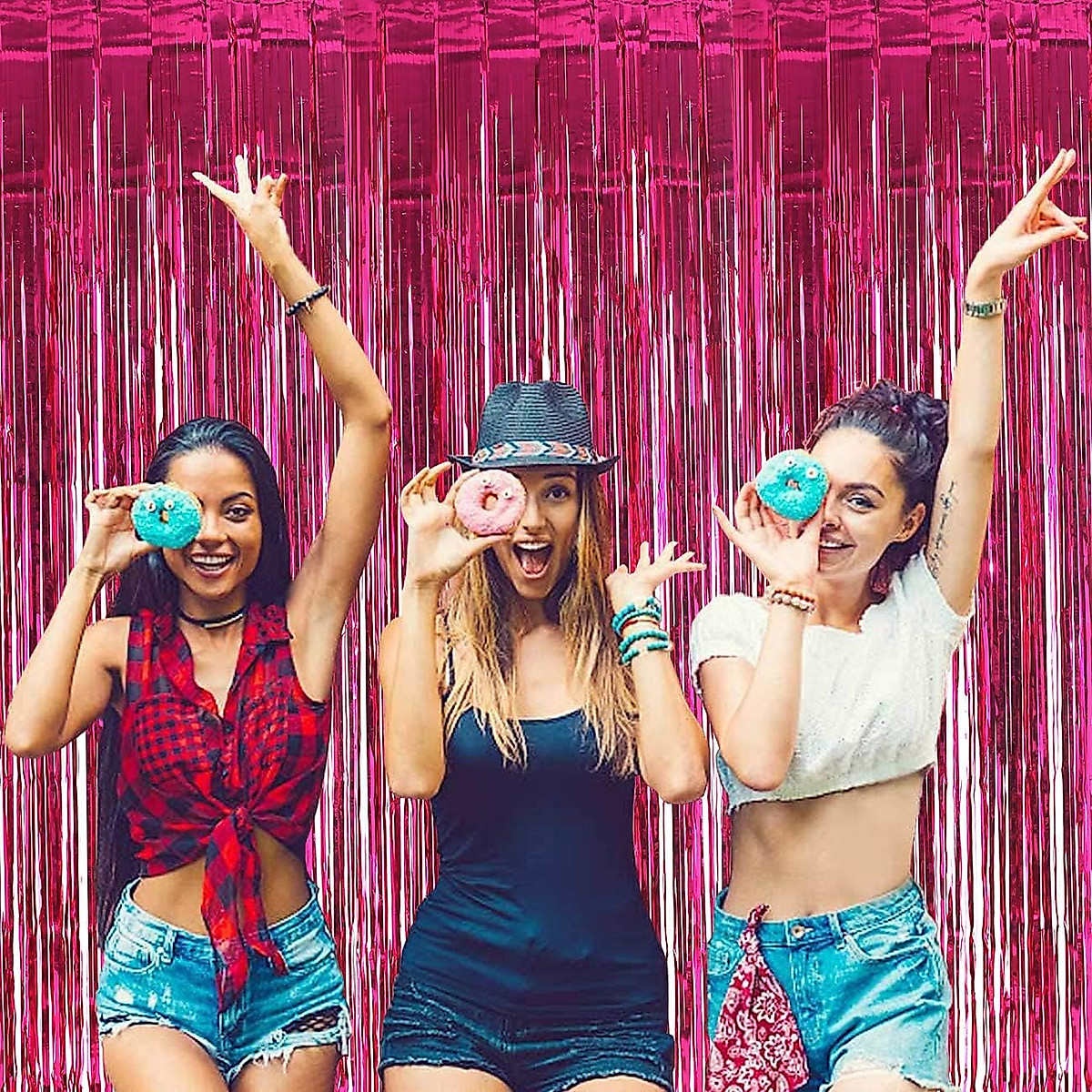 2 Pack 3ft X 9.8ft Pink Fringe Tinsel Backdrop for Birthday Party Foil Fringe Curtain Party Streamers for Party Decorations