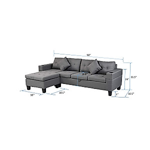 FANYHOME Sectional Sofa Set for Living Room with L Shape Lounge,Cup Holder and Left or Right Hand Chaise Modern 4 Seat, Grey