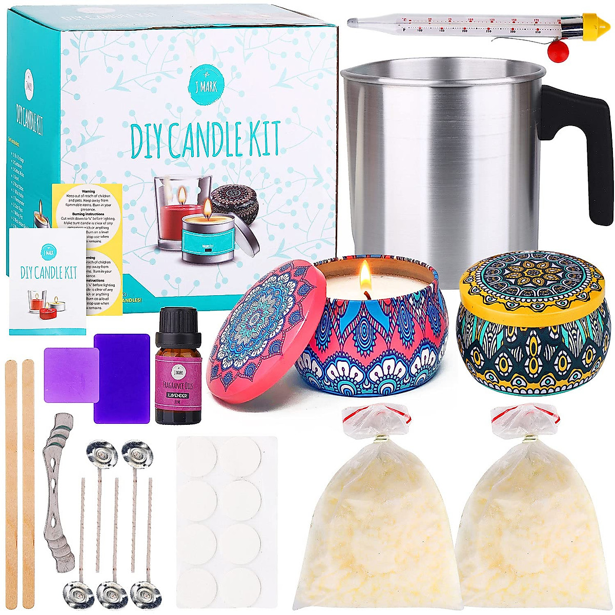J MARK DIY Candle Making Kit for Adults – All Inclusive with Tins, Wax, Dye, Fragrance Oils and more