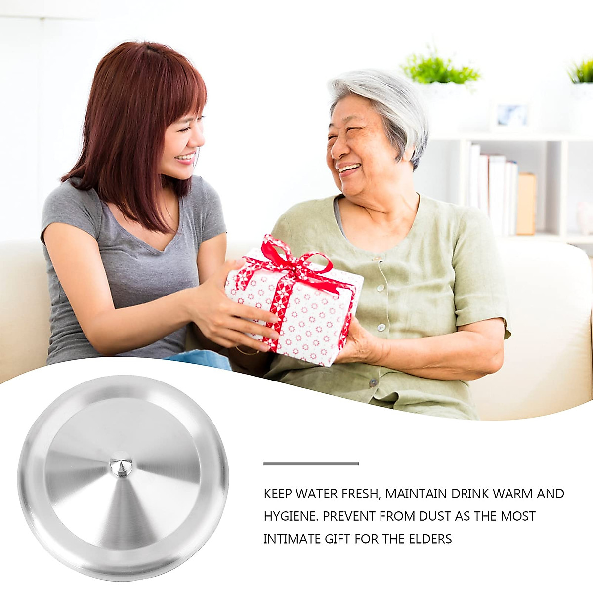 DOITOOL Tea Mug Lid 2Pcs Stainless Steel Coffee Mug Cover Water Beverage Drinking Cup Lid Cover Anti Tea Cup Cap 10cm (Silver) Universal Cup Lid