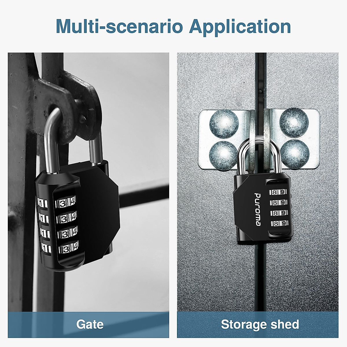 Puroma 4 Pack Combination Lock 4 Digit Locker Lock Outdoor Waterproof Padlock for School Gym Locker, Sports Locker, Fence, Toolbox, Gate, Case, Hasp Storage (Black)