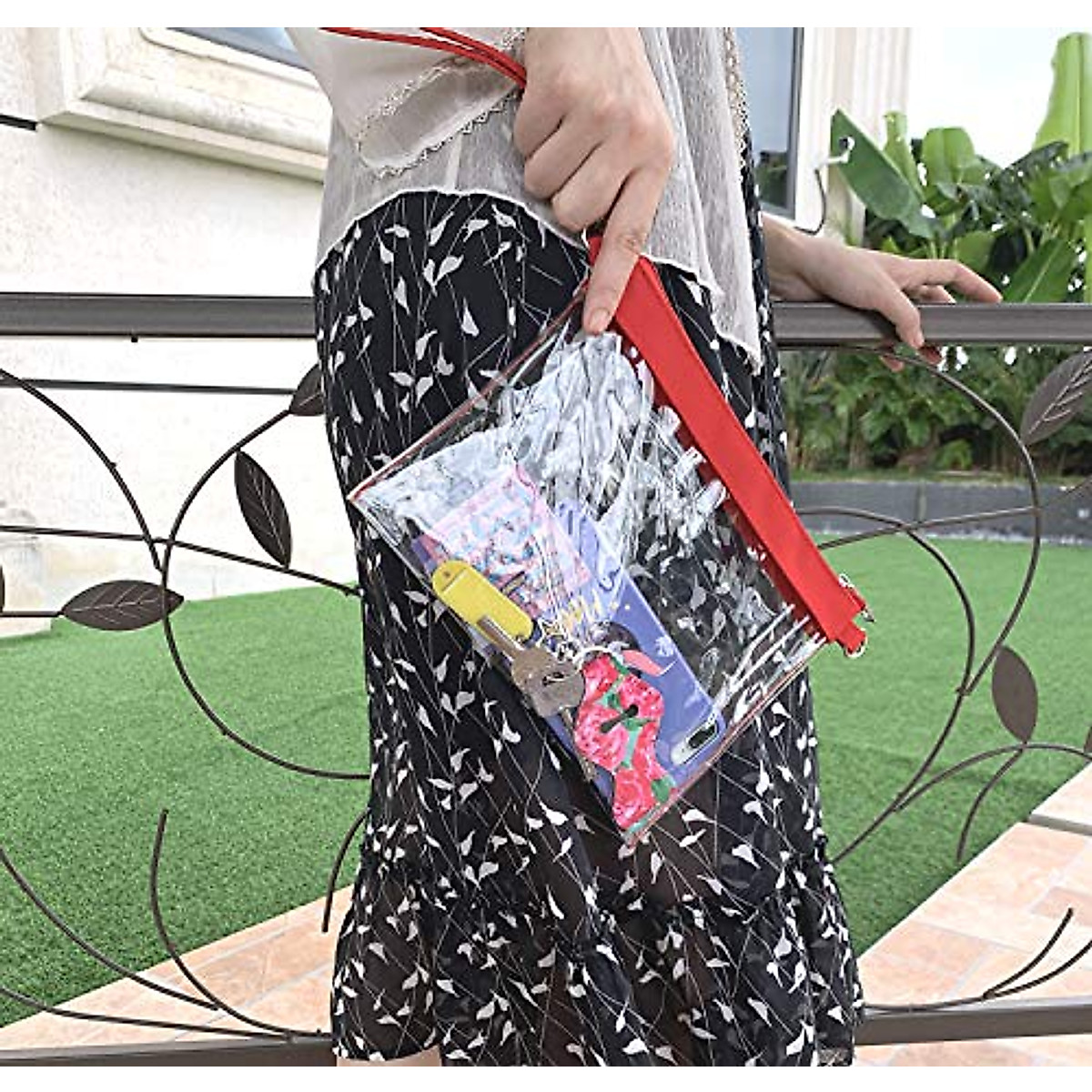 VIEEL New Clear Tote Bag, Crossbody Purse Bag, Adjustable Shoulder Strap (Red)