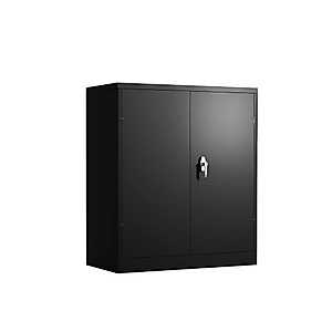 Lockable Cabinet Metal Storage Cabinet, 42" Locking Metal Storage Cabinet with 2 Adjustable Shelves,Black Metal Cabinet with 2 Doors and Lock for Office, Garage, Home (Black, 42")