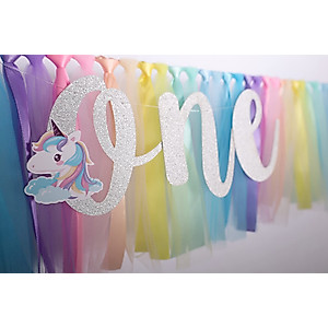 Unicorn Highchair Banner Decoration for Baby,1st First Birthday Banner, High Chair Fabric Garland Party Supplies, Red Orange Yellow Green Blue Cyan Purple, Photo Props, Handmade