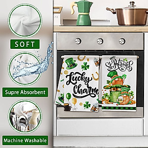 Hexagram St Patricks Day Kitchen Towels Set of 4, Happy St Patricks Day Dish Towels, Gnomes Green Hat St Patricks Day Decor, Hand Towels Housewarming Gifts for New Home