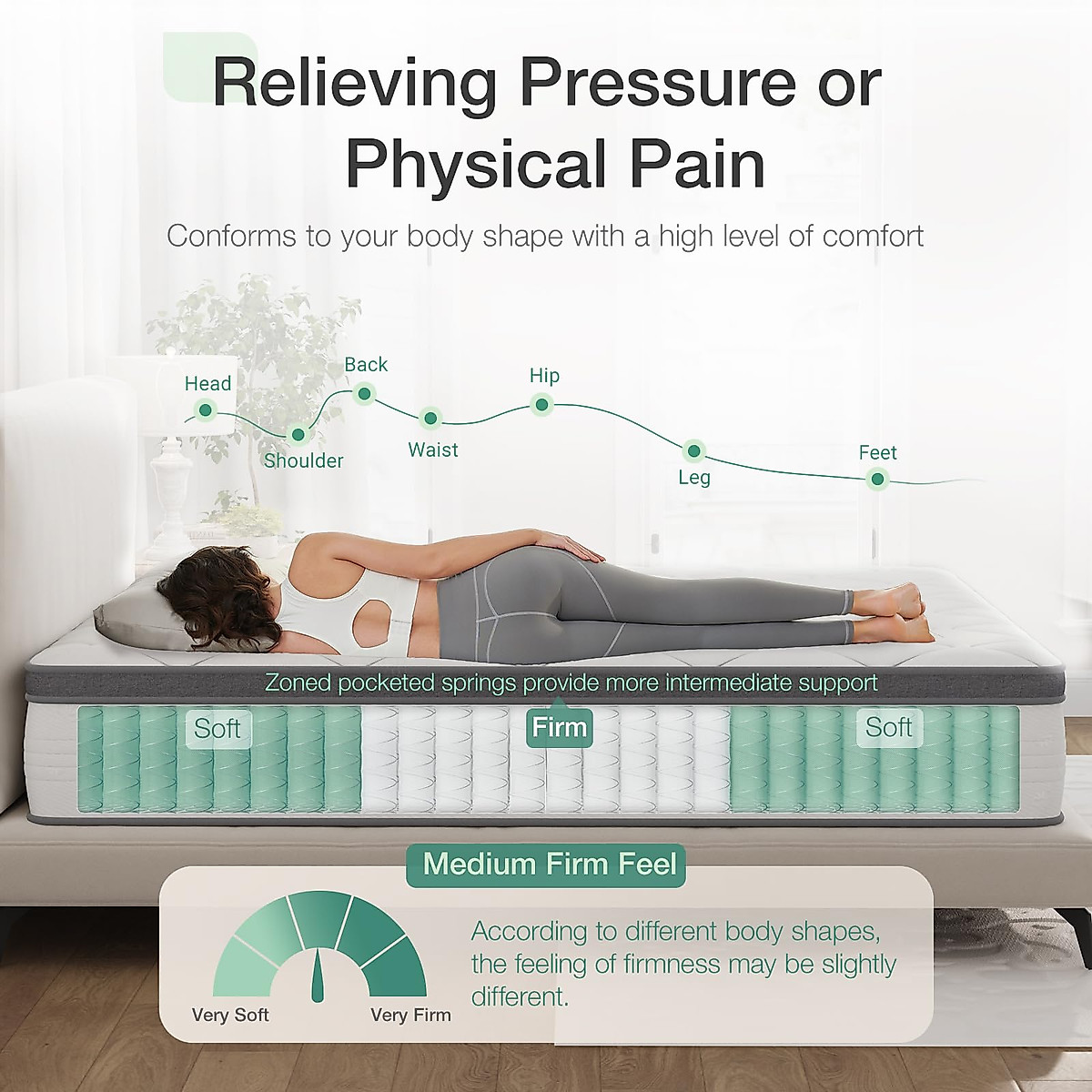 Novilla Queen Size Mattress, 10 Inch Queen Hybrid Mattress in a Box, Pocket Innerspring Mattress Queen for Motion Isolation, Pressure Relief, Sopportive & Firm Feel