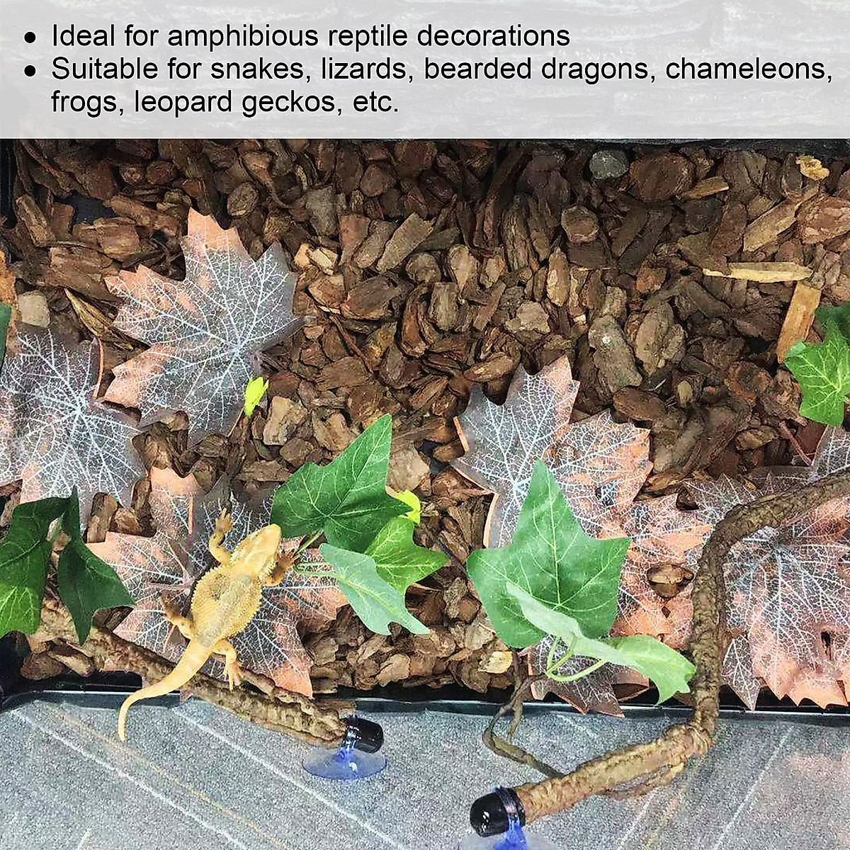 Reptile Corner Branch, 2 pcs Plastic Strong Durable Imitation Bendable Jungle Climbing Vine Suction Cup Design Flexible Terrarium Plant Decoration for Amphibian Lizard Snake Gecko Bearded Dragon Cage