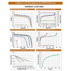NERMAK 12V 10Ah Lithium LiFePO4 Deep Cycle Battery, 2000+ Cycles Rechargeable Battery for Solar/Wind Power, Small UPS, Lighting, Power Wheels, Fish Finder and More, Built-in 10A BMS