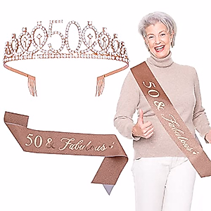 WLLHYF 50th Birthday Queen Sash 50th Rhinestone Tiara Set Birthday Crowns 50th Birthday Decorations Crystal Hair Band Happy Birthday Accessories for Women