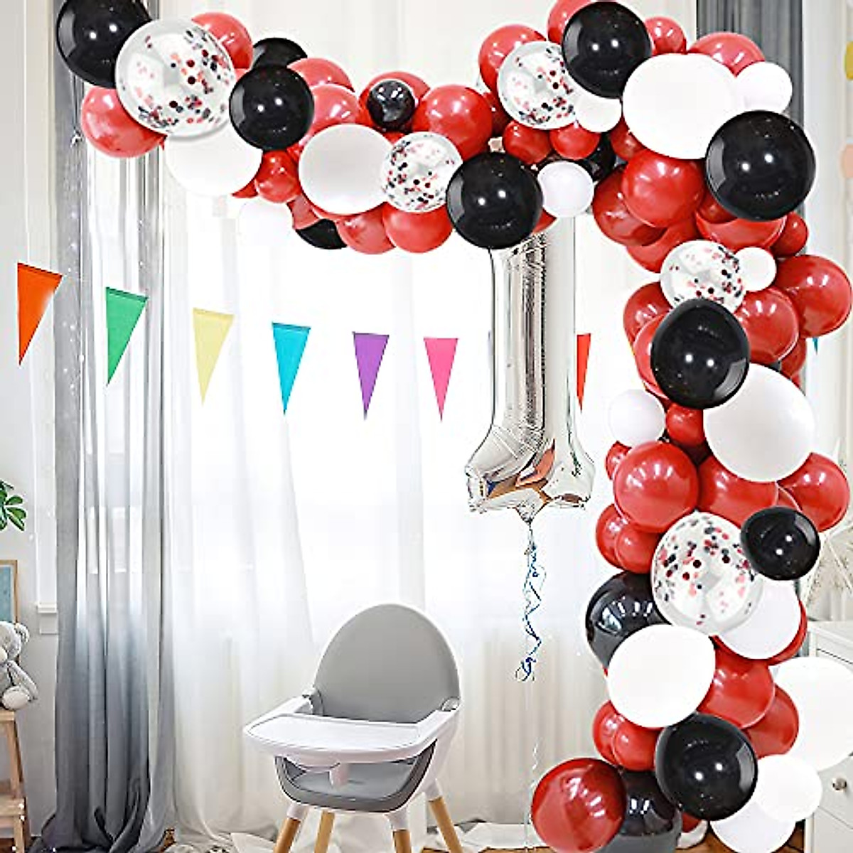 Black Red Balloons Garland Arch Kit - 120Pcs White Red Black Confetti Latex Balloons for Wedding Baby Shower Birthday Graduation Party Decorations Supplies