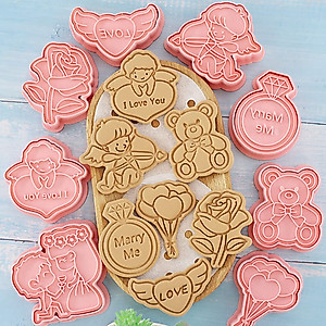Gadpiparty Gadpiparty Valentine's Day Cookie Cutter Set Cookie Stamp Included 3D Diamond Ring Cute Bear Love Heart Balloons,Rose Angel, Romantic Proposal Cookie Cutters for Party Baking Decoration