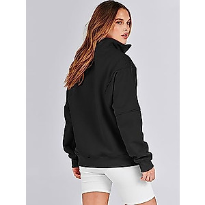 Caracilia Women Oversized Sweatshirt Quarter Zipper Fleece Pullover Hoodies Half Zip Y2K Clothes Collar Sweater Long Sleeve Trendy Fall Top Cute Gym Clothes for Women C113A7-heise-M Black