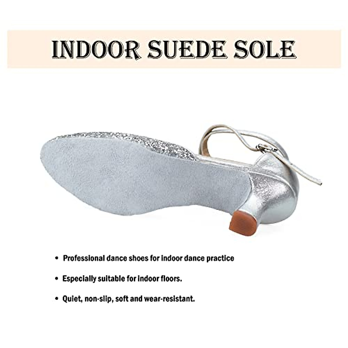TRIWORIAE - Women/Girl Ballroom/Latin/Standard Dance Shoes Sandals Silver Suede Sole Indoor 8