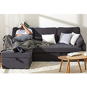 VanAcc Sofa Bed, Sleeper Sofa- 2 in 1 Pull Out Bed with Storage Chaise for Living Room, Sofa Sleeper with Pull Out Bed, Grey Chenille Couch