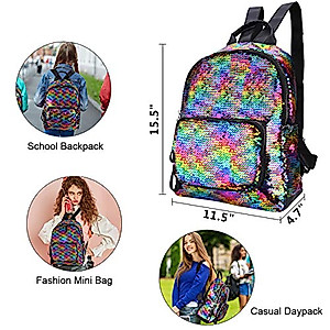 Girls Sequin Backpack Kids Rainbow Reversible Flip Casual Bag Cute School Dance Class Lightweight Satchel for Toddler Teen Women Mermaid