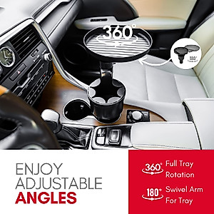 Macally Car Cup Holder Tray and Cup Holder Expander for Car - Enjoy Your Meal - Cup Holder Extender for Car Seat with Phone Slot - 9" Car Food Tray Table and Car Drink Holder for Yeti, Hydroflask