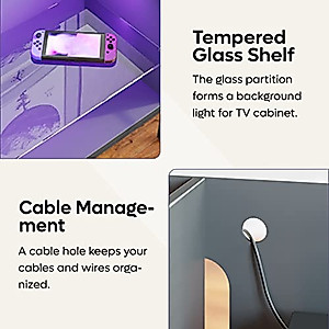 Bestier Entertainment Center, Gaming TV Stand for 70 TV inch, TV Media Console with Modern Glass Shelves, Grey