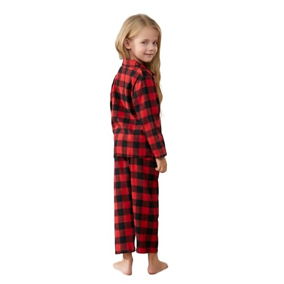 Schbbbta Kids Button Down Sleepwear Pjs Boys & Girls 2 Piece Plaid Pajama Set, Red Black, 4-5T = Tag 120
