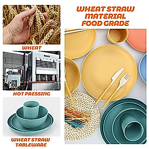KAMJUNTAR Wheat Straw Dinnerware Sets For 6(72pcs), Unbreakable Microwave Safe Reusable Wheat Straw Plates and Bowls Sets Eco Friendly,Dishwasher Safe,Wheat Straw Plates,Wheat Straw Bowls