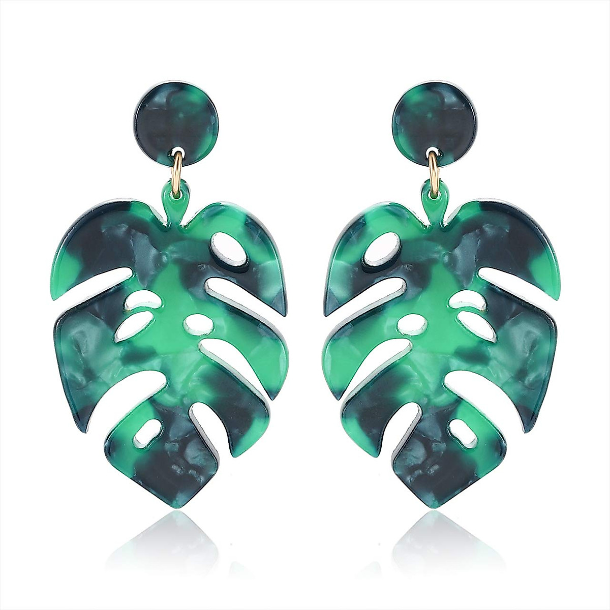Acrylic Earrings For Women Statement Palm Leaf Earrings Resin monstera Drop Dangle Earrings Fashion Jewelry (Green)