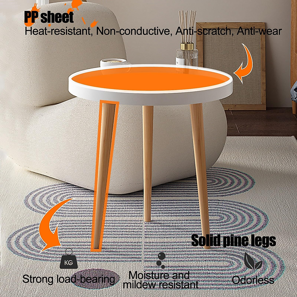 Round Side Table, White Nightstand Coffee End Table for Living Room, Bedroom, Small Spaces, Easy Assembly Modern Home Decor Bedside Table