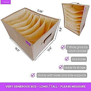Jacarandas Oversize Wardrobe Clothes Organizer, Clothes Organizer for Folded Clothes, Jeans Organizer, Pants Organizer, Stackable, 7 Grids, Beige