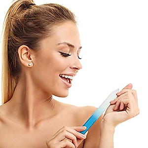 Glass Nail File Glass Nail File With Case Double Sided Etched Surface Files Professionals Glass File Stocking Stuffers For Women Unique Gifts Package For Nail Acrylic Kit Sets (Blue, One Size)