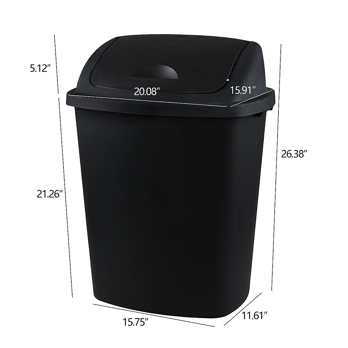 Cand 70 Liter Garbage Can 4 Pack, Black Trash Bin with Swing Lid, Plastic Garbage Can Swing Cover