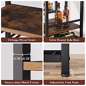 Tribesigns 20 Bottle Wine Bakers Rack, 9 Tier Freestanding Wine Rack with Glass Holder and Storage Shelves, Multi-Function Wine Bar Cabinet Bottle Holder for Kitchen, Dining Room, Rustic Brown