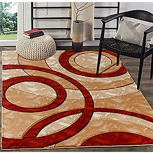 GLORY RUGS Area Rug Modern 8x10 Dark red Circles Geometry Soft Hand Carved Contemporary Floor Carpet Fluffy Texture for Indoor Living Dining Room and Bedroom Area