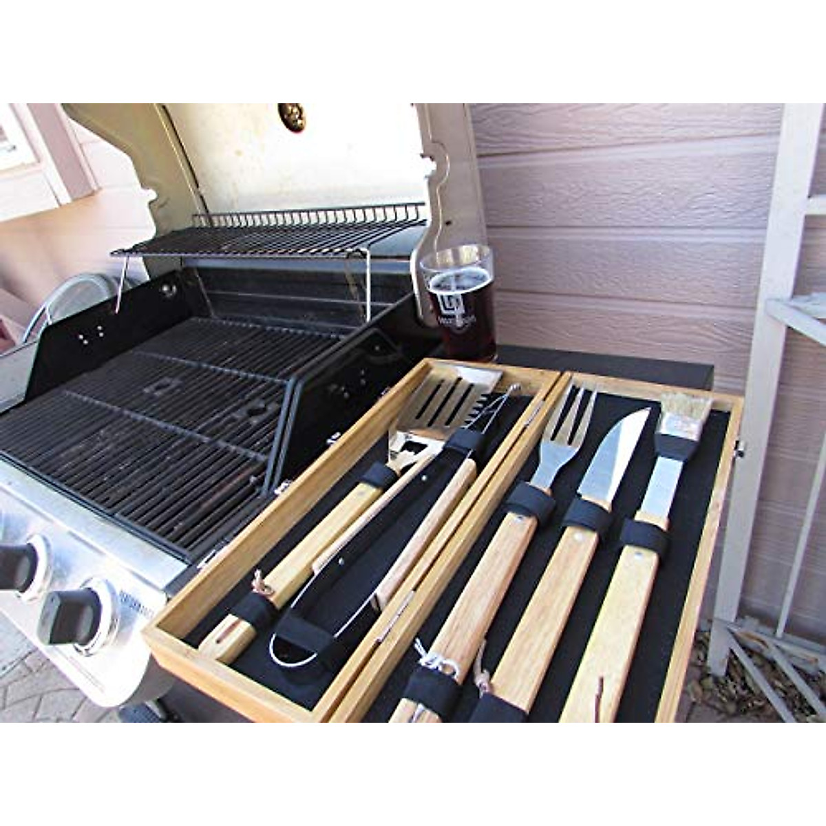 Personalized BBQ Grilling Set with 5 Tools, Laser Engraved with Designs and Names, Grillmaster