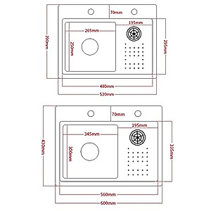 Stainless Steel Sinks, with Glass Rinsing Device, Kitchen Single Bowl Rectangular Sink, Gold Workstation Sink, for Flushmount, Undermount & Top Mounted Installation
