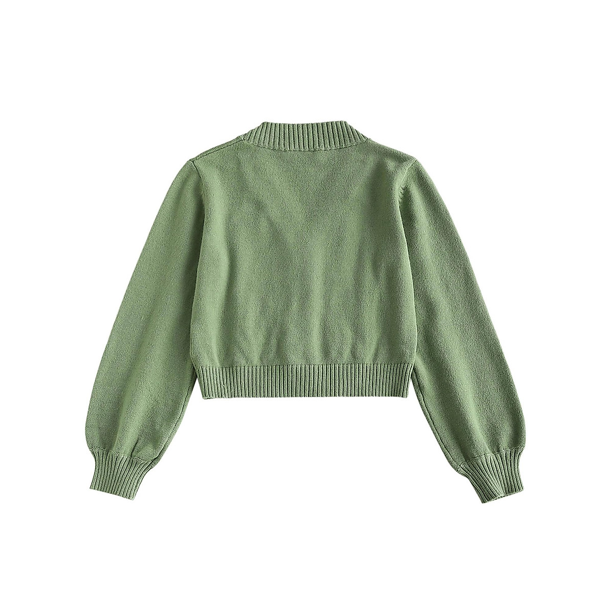 ZAFUL Women's Button Up Embroidered Cable Knit Cardigan V Neck Long Sleeve Cropped Sweater (3-Light Green)