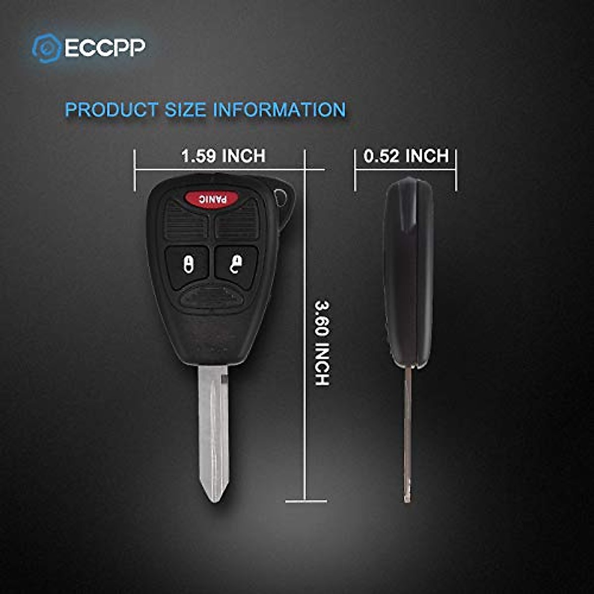 ECCPP OHT692713AA 2X Replacement fit for Uncut Keyless Entry Remote Control Car Key Fob (only Shell Case) for C hrysler for D odge for J eep Series OHT692713AA OHT692427AA OHT692714A M3N5WY72XX