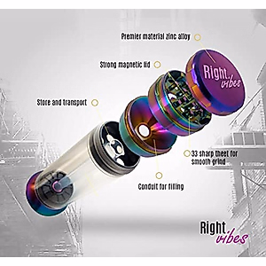 Right vibes 4 pieces grinder 2.2 cone with accessories to adjust it , Zinc alloy 3 in 1 multicolor
