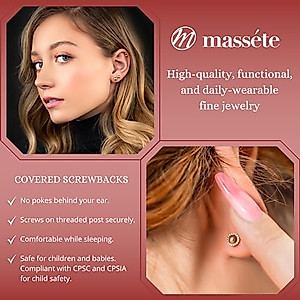MASSETE Gold Ball Stud Earrings for Women and Girls Screwback | 10k, 14k, 18k | White Yellow or Rose Gold | 3mm 4mm 5mm | Nickel Free
