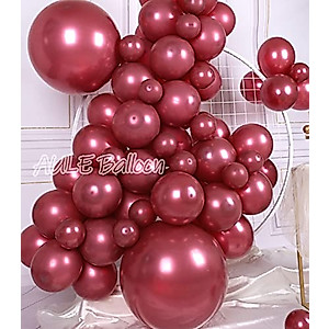 AULE 100 Pcs Metallic Burgundy Balloons Different Sizes 18/10/5 inch Maroon Chrome Latex Shiny Helium Balloons Party Decoration for Birthday Wedding Baby Shower Graduation Anniversary