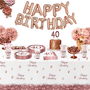 Xigejob Happy Birthday Decorations Tablecloth, Disposable Birthday Party Supplies Table Covers, Rose Gold Table Cloth for Women 30th 40th 50th 60th 70th 80th 90th Birthday | 2 Pack (54in x 108in)