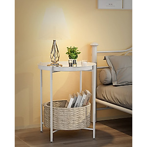 EKNITEY End Table,Folding Metal Side Table Waterproof Small Coffee Table Sofa Side Table with Removable Tray for Living Room Bedroom Balcony and Office