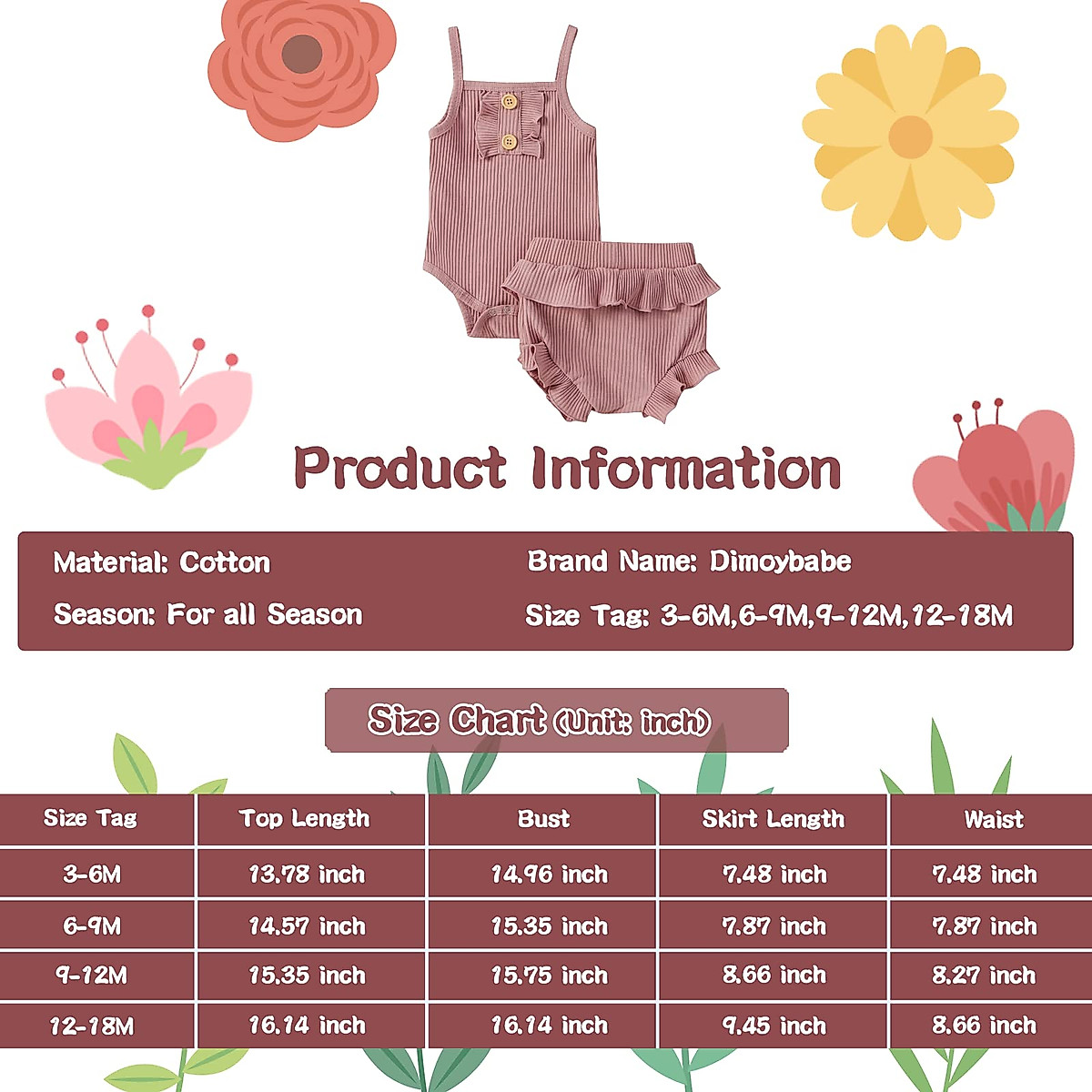 Dimoybabe Baby Girl Summer Clothes Bloomer Knit Cotton Outfits Infant Romper Strap Sleeveless Ruffle Light Pink 3-6 Months 80CM