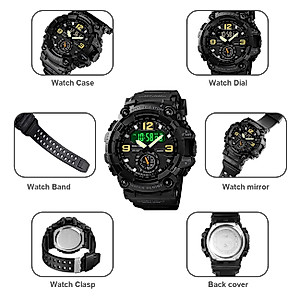 KXAITO Men's Watches Sports Outdoor Waterproof Military Watch Date Multi Function Tactics LED Alarm Stopwatch (1637_Camo_Green)