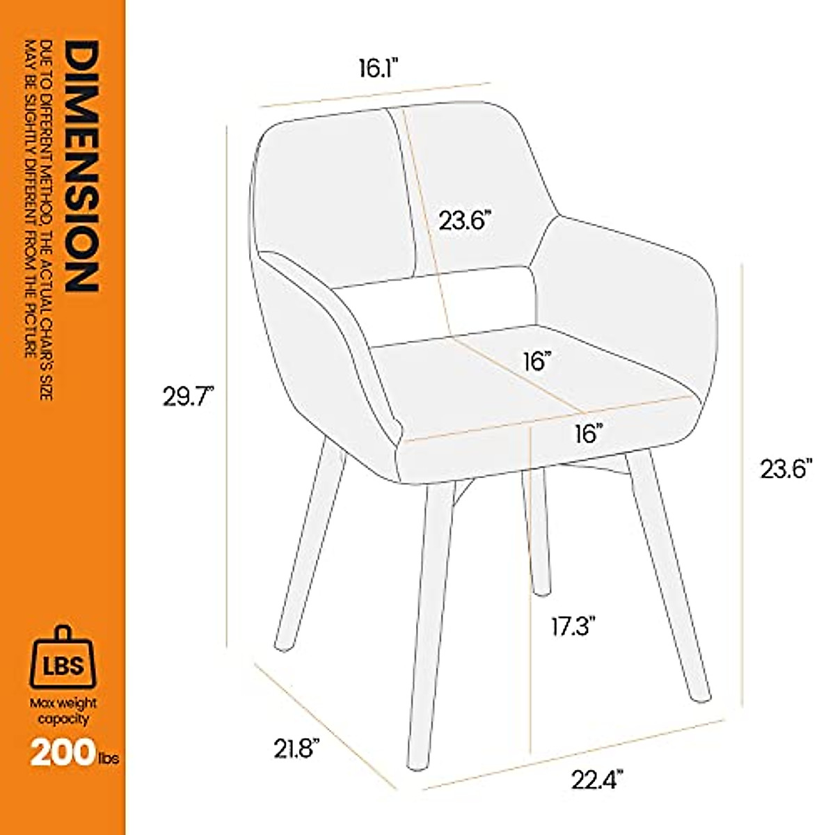 ceedment Small Modern Living Dining Room Accent Arm Chairs Club Guest with Solid Wood Legs(2, Yellow)