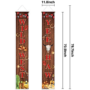 Funnytree Western Cowboy Yee Haw Theme Porch Sign Door Cover Banner for Wild West Cowgirl Birthday Welcome Party Supplies Decorations Flag Hanging Home Wall Decor Sign 11.8x70.9 Inch 2PCS