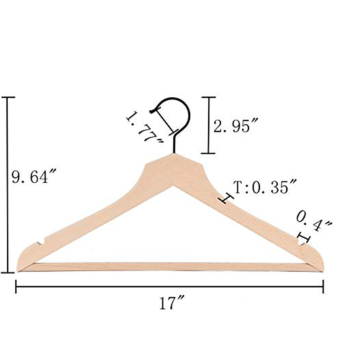 Amber Home Natural Stylish Thin Solid Wooden Suit Hangers 24 Pack, Non-Lacquer Slim Wood Coat Jacket Hanger with Pants Bar, Extra Space Saving Clothes Hanger for Dress, Pant, Shirt (Natural, 24)