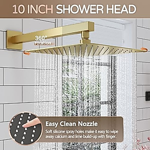 HomGoo Shower System with Tub Spout, Shower Faucet Set with 10-Inch Rain Shower Head, Handheld Shower head and Shower Faucet Trim valve, Wall Mounted Bathroom Shower Combo Set,Gold