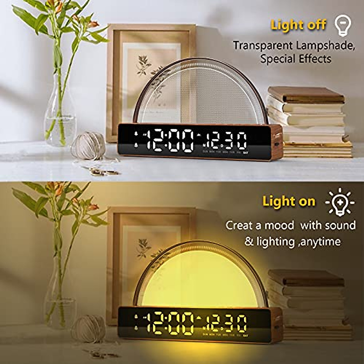 SinFoxeon Sunrise Alarm Clock, Wake Up Light with Simulation Sunrise Touch Dynamic Atmosphere Light 6 Natural Sounds 7 Color Sleep Breathing Light Suitable for Kids and Heavy Sleepers